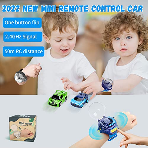 M&HONG Mini Remote Control Car Watch Toys, 2022 New 2.4 GHz Cartoon RC Watch Racing Car, USB Charging Remote Control Car, Cute Watch Car Toy Cartoon RC Car Gift for 3-12 Years Old Boys and Girls