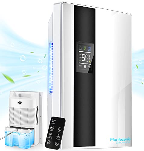 Dehumidifiers for Home with Remote Control, 400 Sq.ft, Ultra Quiet Dehumidifier with Drain Hose, 2200ml(77oz) Water Tank, White Portable Dehumidifier for High Humidity in Basements, Bedroom, Bathroom