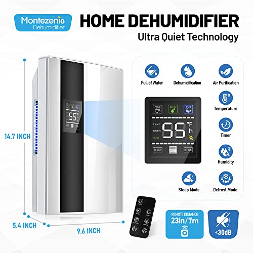 Dehumidifiers for Home with Remote Control, 400 Sq.ft, Ultra Quiet Dehumidifier with Drain Hose, 2200ml(77oz) Water Tank, White Portable Dehumidifier for High Humidity in Basements, Bedroom, Bathroom