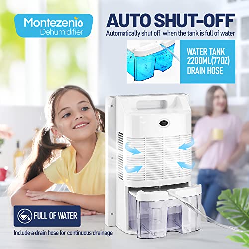 Dehumidifiers for Home with Remote Control, 400 Sq.ft, Ultra Quiet Dehumidifier with Drain Hose, 2200ml(77oz) Water Tank, White Portable Dehumidifier for High Humidity in Basements, Bedroom, Bathroom