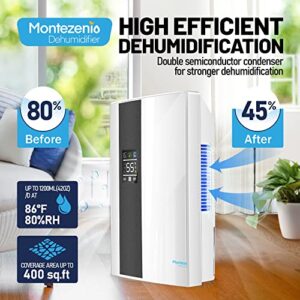 Dehumidifiers for Home with Remote Control, 400 Sq.ft, Ultra Quiet Dehumidifier with Drain Hose, 2200ml(77oz) Water Tank, White Portable Dehumidifier for High Humidity in Basements, Bedroom, Bathroom