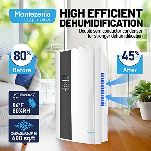 Dehumidifiers for Home with Remote Control, 400 Sq.ft, Ultra Quiet Dehumidifier with Drain Hose, 2200ml(77oz) Water Tank, White Portable Dehumidifier for High Humidity in Basements, Bedroom, Bathroom