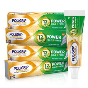 super poli-grip power max power hold + fresh denture cream, premium peppermint - 2.2 oz x 4