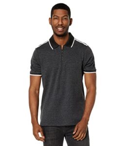 karl lagerfeld paris men's polo half zip with logo tape cotton blend, black, large