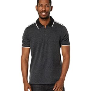 Karl Lagerfeld Paris Men's Polo Half Zip with Logo Tape Cotton Blend, Black, Large