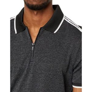 Karl Lagerfeld Paris Men's Polo Half Zip with Logo Tape Cotton Blend, Black, Large