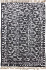 casavani handmade cotton bordered rug, black indoor rug door decor mat, hand-woven foldable rug for door mat washable carpet for front porch dining room kitchen 8x8 feet square (240x240 cm)