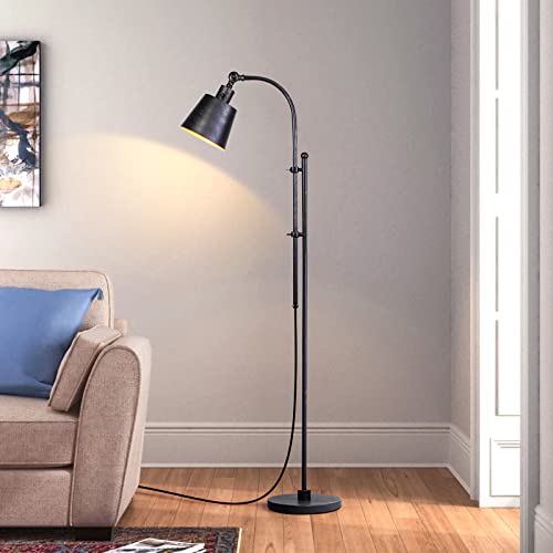 Industrial Floor Lamp, Black Standing Lamp Rustic Farmhouse Reading Lamp with On/Off Switch, Vintage Task Lamp with Metal Shade for Living Room Reading Bedroom Office, ETL (Black01-3S)