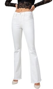 oneso flare jeans for women high waist raw hem bell bottom denim pants white jeans