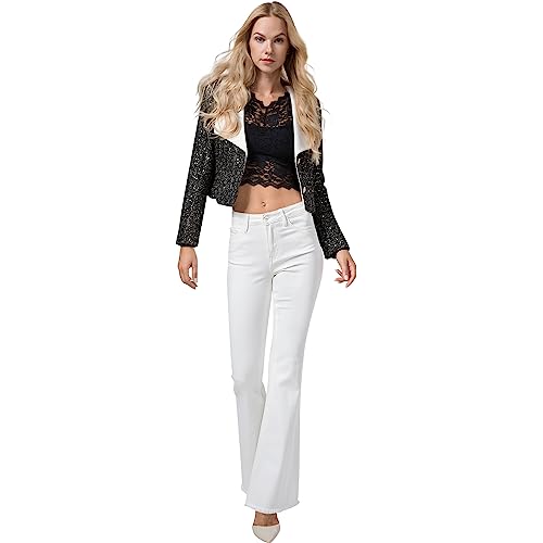 ONESO Flare Jeans for Women High Waist Raw Hem Bell Bottom Denim Pants White Jeans