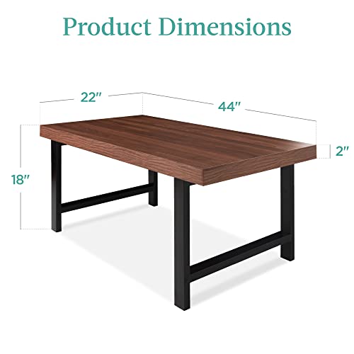 Best Choice Products 44in Modern Coffee Table Butcher Block Top Large Accent Table, Rectangular Wood Industrial Rustic Coffee Table for Living Room w/ 2in Metal Legs, 3in Tabletop - Brown