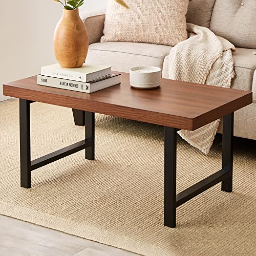 Best Choice Products 44in Modern Coffee Table Butcher Block Top Large Accent Table, Rectangular Wood Industrial Rustic Coffee Table for Living Room w/ 2in Metal Legs, 3in Tabletop - Brown