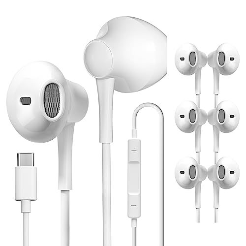 4 Pack USB C Headphones, Type C Earbuds Wired Earphones with Microphone, Remote Control in-Ear Headset for Samsung Galaxy S23/S22/S21/S20/Ultra Note 10/20, iPad Pro, Pixel 7 Android Smartphone