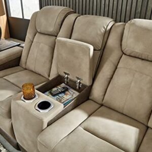 Signature Design by Ashley Next-Gen DuraPella Power Reclining Sofa with Adjustable Headrest, Sand & Next-Gen DuraPella Power Reclining Loveseat with Console & Adjustable Headrest, Sand