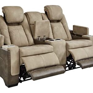 Signature Design by Ashley Next-Gen DuraPella Power Reclining Sofa with Adjustable Headrest, Sand & Next-Gen DuraPella Power Reclining Loveseat with Console & Adjustable Headrest, Sand