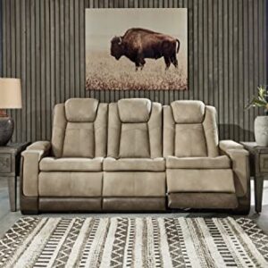 Signature Design by Ashley Next-Gen DuraPella Power Reclining Sofa with Adjustable Headrest, Sand & Next-Gen DuraPella Power Reclining Loveseat with Console & Adjustable Headrest, Sand