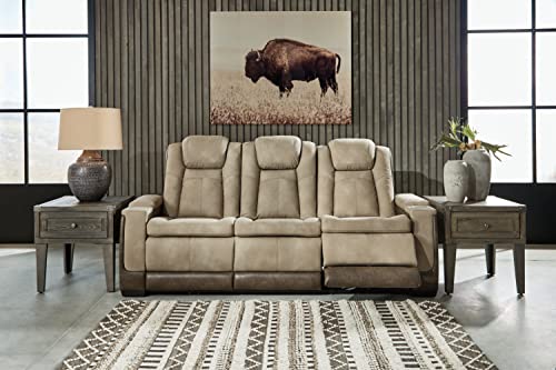 Signature Design by Ashley Next-Gen DuraPella Power Reclining Sofa with Adjustable Headrest, Sand & Next-Gen DuraPella Power Reclining Loveseat with Console & Adjustable Headrest, Sand