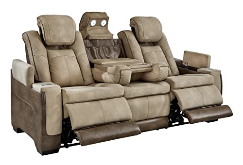 Signature Design by Ashley Next-Gen DuraPella Power Reclining Sofa with Adjustable Headrest, Sand & Next-Gen DuraPella Power Reclining Loveseat with Console & Adjustable Headrest, Sand