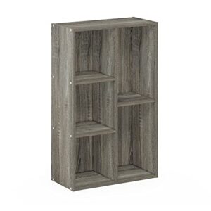 Furinno Pasir 4 Tier Open Shelf, French Oak Grey & Luder 5-Cube No Tool Assembly Open Shelf, French Oak