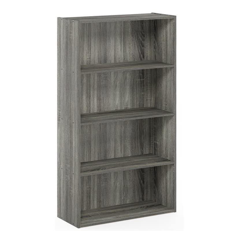 Furinno Pasir 4 Tier Open Shelf, French Oak Grey & Luder 5-Cube No Tool Assembly Open Shelf, French Oak