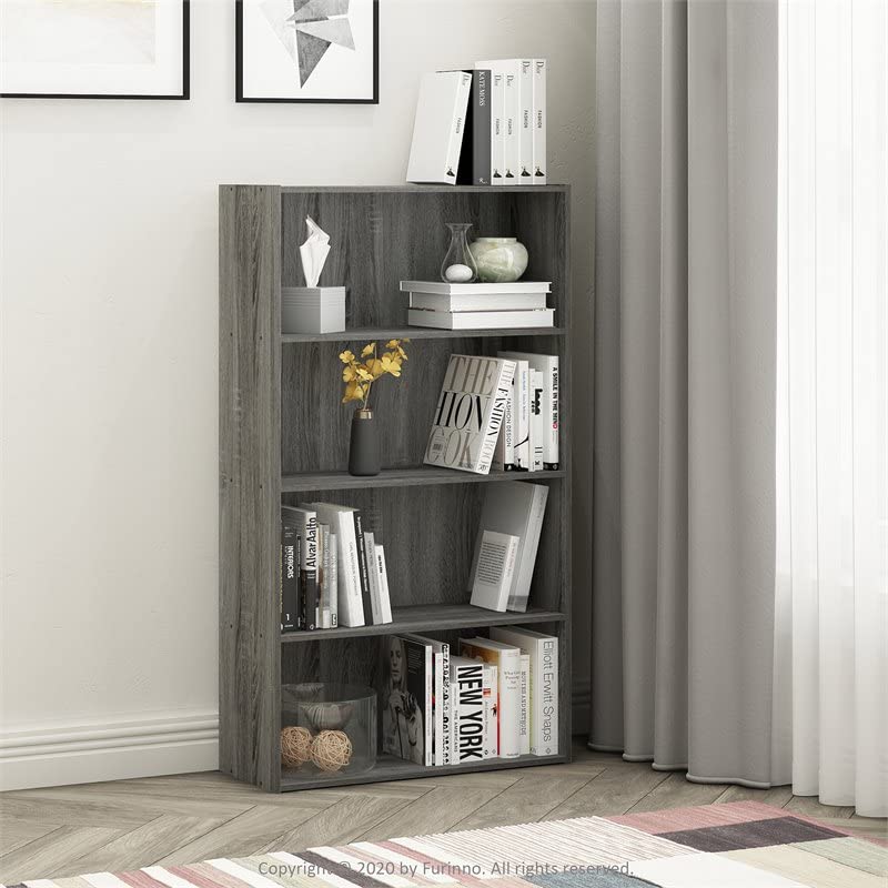 Furinno Pasir 4 Tier Open Shelf, French Oak Grey & Luder 5-Cube No Tool Assembly Open Shelf, French Oak