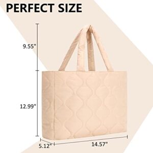 Plusfeel Large Puffer Tote Bag for Women, Quilted Puffer Bag, Puffer Bag, Padded Puffy Tote Bag, Beige