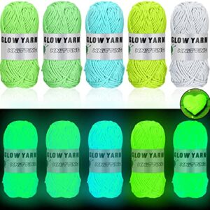 5 rolls glow in the dark yarn luminous crochet yarn for halloween crocheting diy knitting glow fingering weight yarn for arts crafts sewing thread party supplies, 54.7 yd per roll (classic color)