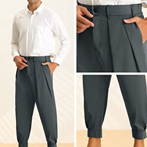 Lars Amadeus Gray Cropped Pants for Men's Solid Color Double Pleated Tapered Dress Pants 36 Dark Gray