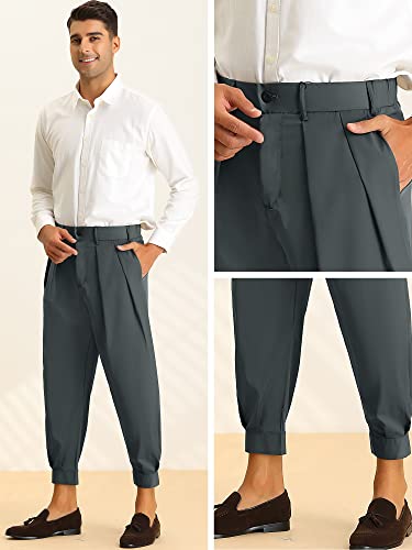 Lars Amadeus Gray Cropped Pants for Men's Solid Color Double Pleated Tapered Dress Pants 36 Dark Gray