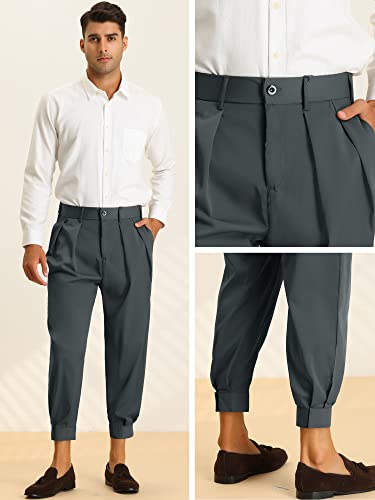 Lars Amadeus Gray Cropped Pants for Men's Solid Color Double Pleated Tapered Dress Pants 36 Dark Gray