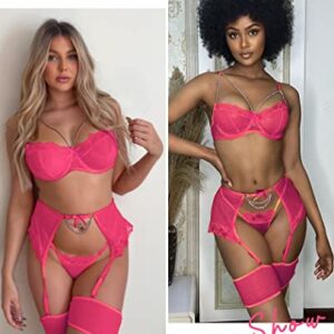 Avidlove Sexy Sleepwear for Women 4 Piece Sets High Waist Underwear(Pink S)