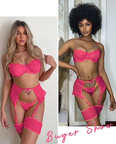 Avidlove Sexy Sleepwear for Women 4 Piece Sets High Waist Underwear(Pink S)