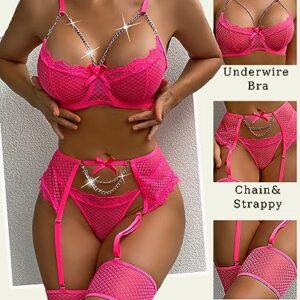 Avidlove Sexy Sleepwear for Women 4 Piece Sets High Waist Underwear(Pink S)