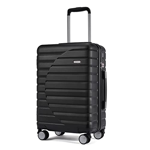 CLUCI Carry On Luggage with Spinner Wheels,Lightweight Hardside Suitcase PC Hardshell Luggage with TSA Lock,20" Carry-On(Black)