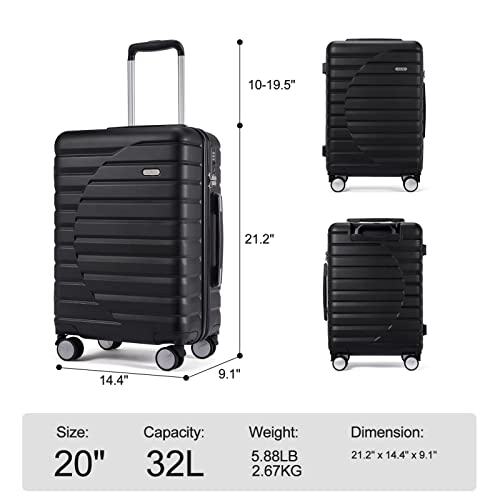 CLUCI Carry On Luggage with Spinner Wheels,Lightweight Hardside Suitcase PC Hardshell Luggage with TSA Lock,20" Carry-On(Black)