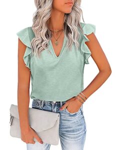 zeagoo womens summer tops v neck ruffle short sleeve blouse shirts casual basic tshirts light green