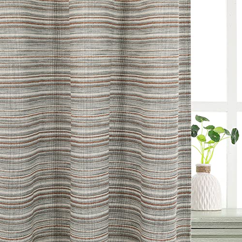 OWENIE 100% Blackout Curtain 2 Panels Set 63 Inches Long, Thermal Insulated Warm Linen Blend Grommet Blackout Window Treatment, Printed Striped Window Curtains for Bedroom, 42" Wx63 L