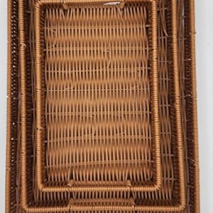 Set of 3 Rectangle Rattan Serving Tray - Large, Regular and Small Hand Woven Wicker Baskets with Handles - Breakfast Drinks Coffee Snack Fruit Storage Platter Trays - Tabletop Organizers Home Decor