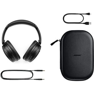 Bose QuietComfort 45 Wireless Noise-Canceling Headphones (Triple Black) Bundle with Headphone Stand + USB Wall Adapter + Headphone Cleaning Kit (Renewed)