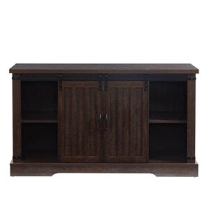 JYED DECOR 54 Inch Freestanding TV Stand Media Console with Sliding Barn Doors, Electric Fireplace, and 2 Cabinets with 2 Shelves, Espresso