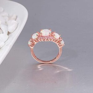 CiNily Wedding Rings for Women 14K Rose Gold Plated Engagement Bands Pink Fire Opal Promise Rings Cubic Zirconia Statement Bands Gemstone Jewerly Gift Size 12