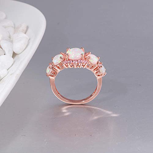 CiNily Wedding Rings for Women 14K Rose Gold Plated Engagement Bands Pink Fire Opal Promise Rings Cubic Zirconia Statement Bands Gemstone Jewerly Gift Size 12