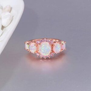 CiNily Wedding Rings for Women 14K Rose Gold Plated Engagement Bands Pink Fire Opal Promise Rings Cubic Zirconia Statement Bands Gemstone Jewerly Gift Size 12