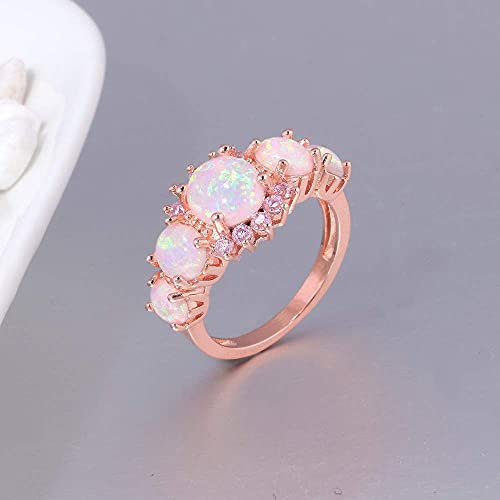 CiNily Wedding Rings for Women 14K Rose Gold Plated Engagement Bands Pink Fire Opal Promise Rings Cubic Zirconia Statement Bands Gemstone Jewerly Gift Size 12