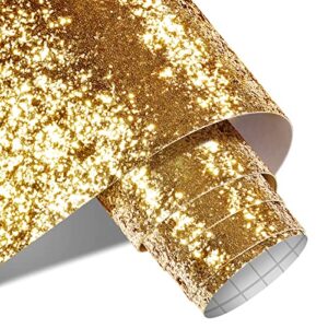 decotalk gold wallpaper glitter wallpaper stick and peel 17.7"x120" gold peel and stick wallpaper glitter contact paper sequins sparkle wallpaper for walls removable chunky glitter gold contact paper