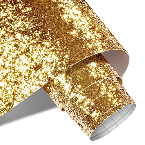 Decotalk Gold Wallpaper Glitter Wallpaper Stick and Peel 17.7"x120" Gold Peel and Stick Wallpaper Glitter Contact Paper Sequins Sparkle Wallpaper for Walls Removable Chunky Glitter Gold Contact Paper