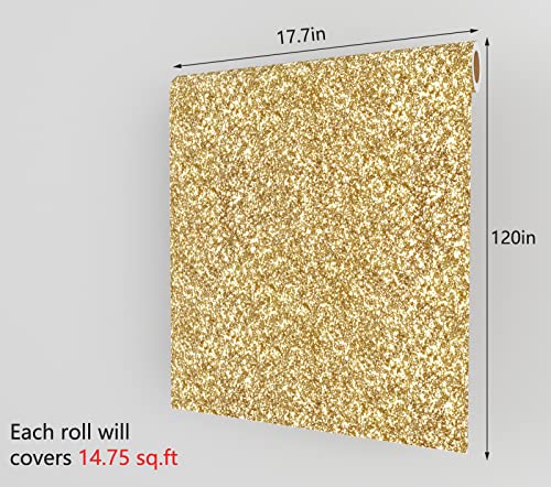 Decotalk Gold Wallpaper Glitter Wallpaper Stick and Peel 17.7"x120" Gold Peel and Stick Wallpaper Glitter Contact Paper Sequins Sparkle Wallpaper for Walls Removable Chunky Glitter Gold Contact Paper