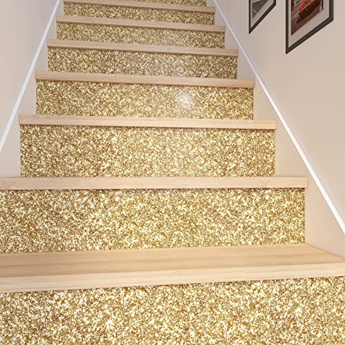 Decotalk Gold Wallpaper Glitter Wallpaper Stick and Peel 17.7"x120" Gold Peel and Stick Wallpaper Glitter Contact Paper Sequins Sparkle Wallpaper for Walls Removable Chunky Glitter Gold Contact Paper