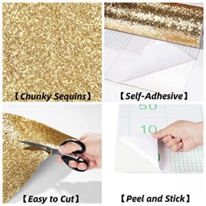 Decotalk Gold Wallpaper Glitter Wallpaper Stick and Peel 17.7"x120" Gold Peel and Stick Wallpaper Glitter Contact Paper Sequins Sparkle Wallpaper for Walls Removable Chunky Glitter Gold Contact Paper