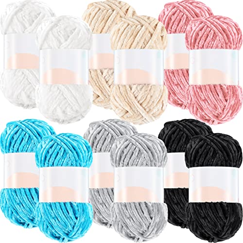 Xinnun 12 Skeins Plush Yarn, Thick Chenille Yarn, Soft Blanket Velvet Yarn for Knitting DIY Craft Total Length 1116 Yards, Fluffy Yarn for Crocheting Sweater Shawl Toy, 3.5 Oz/Skein (Multi Colors)